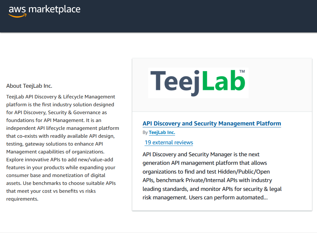 TeejLab launches next generation of API Discovery and Security platform in AWS Marketplace ...